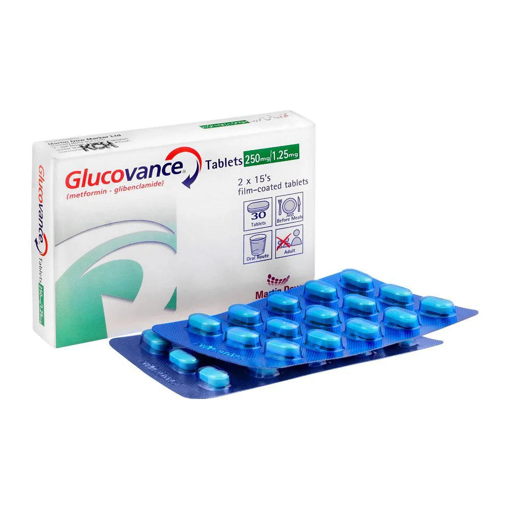 Glucovance 250mg/1.25mg 2x15's Tablets – One Health